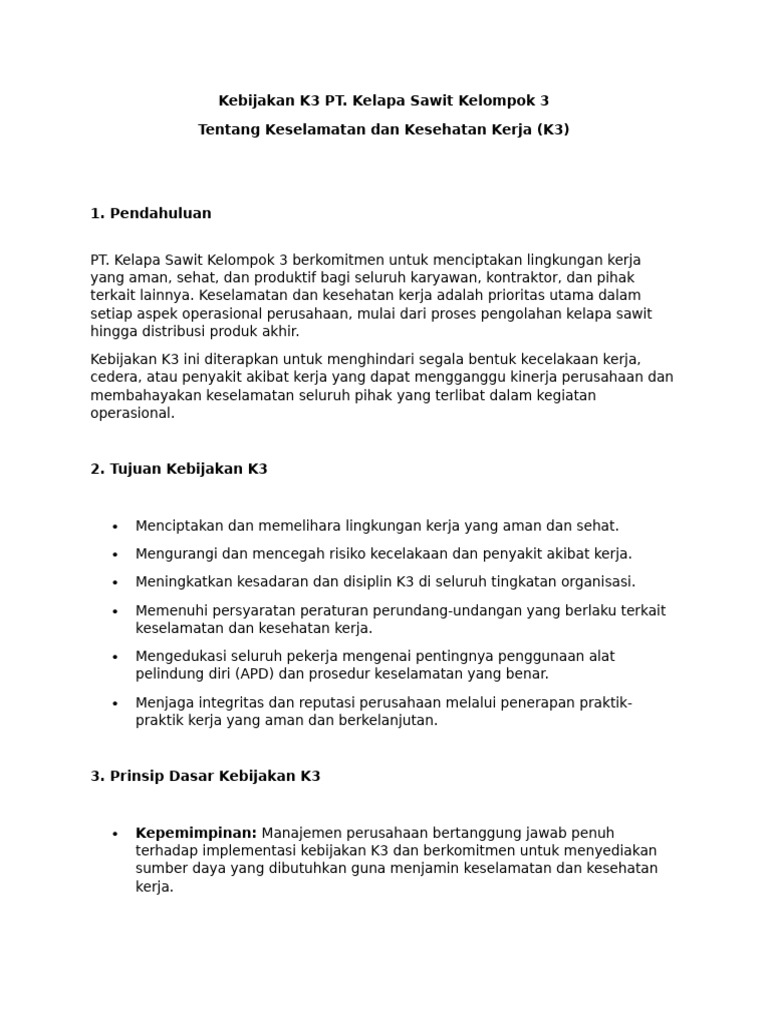 Contoh Kebijakan K3 | PDF
