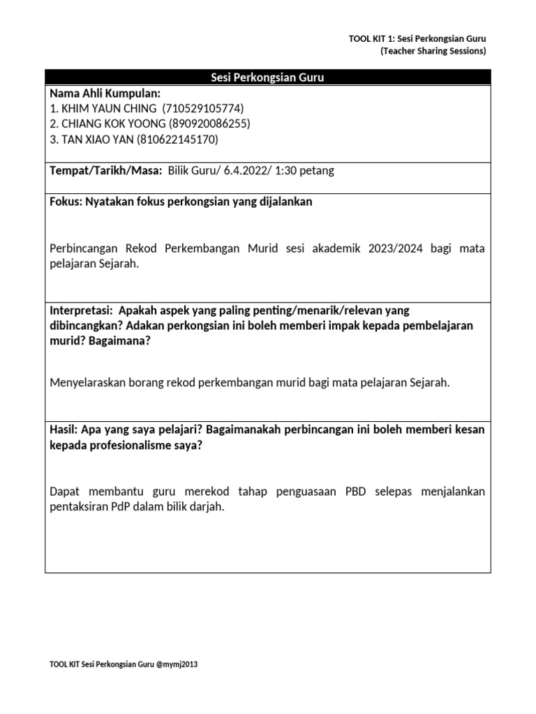 Laporan PLC Panitia Sejarah Bulan April 2023 | PDF