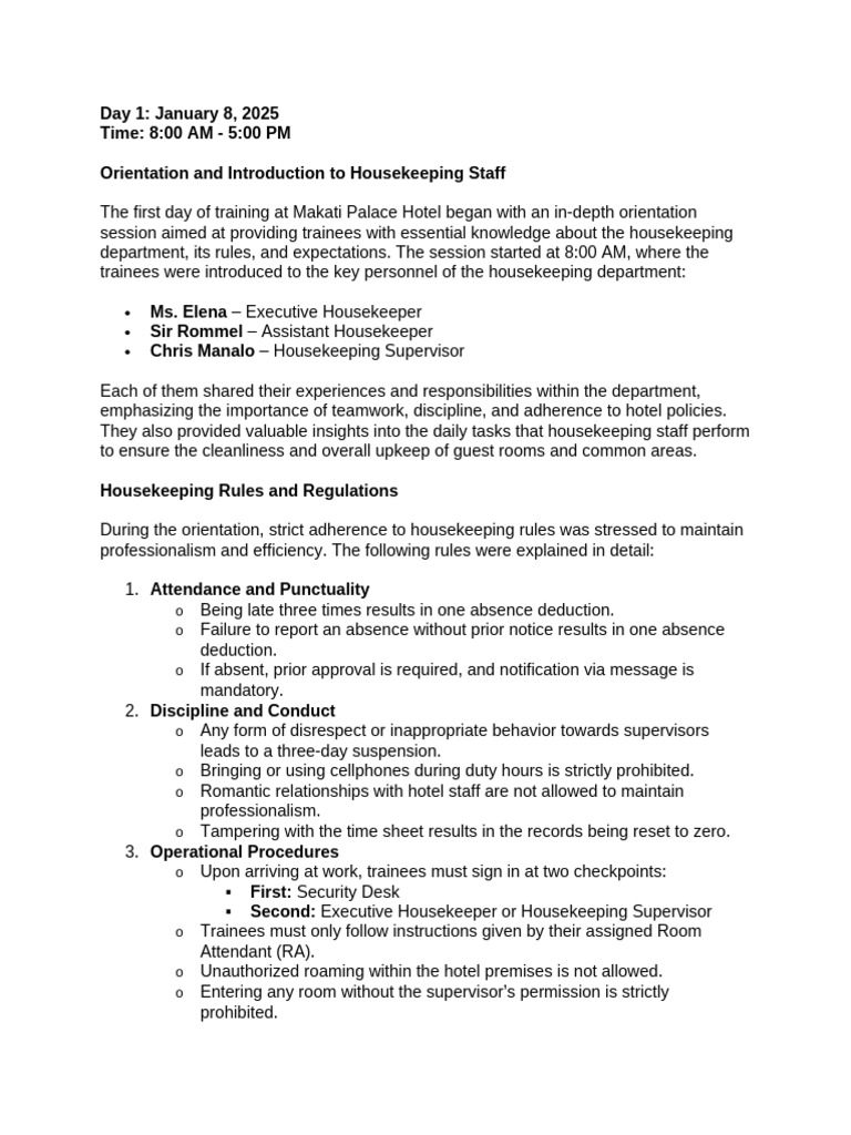 Practicum - Cunanan Rica N. (Weekly Report) | PDF | Housekeeping | Bedding