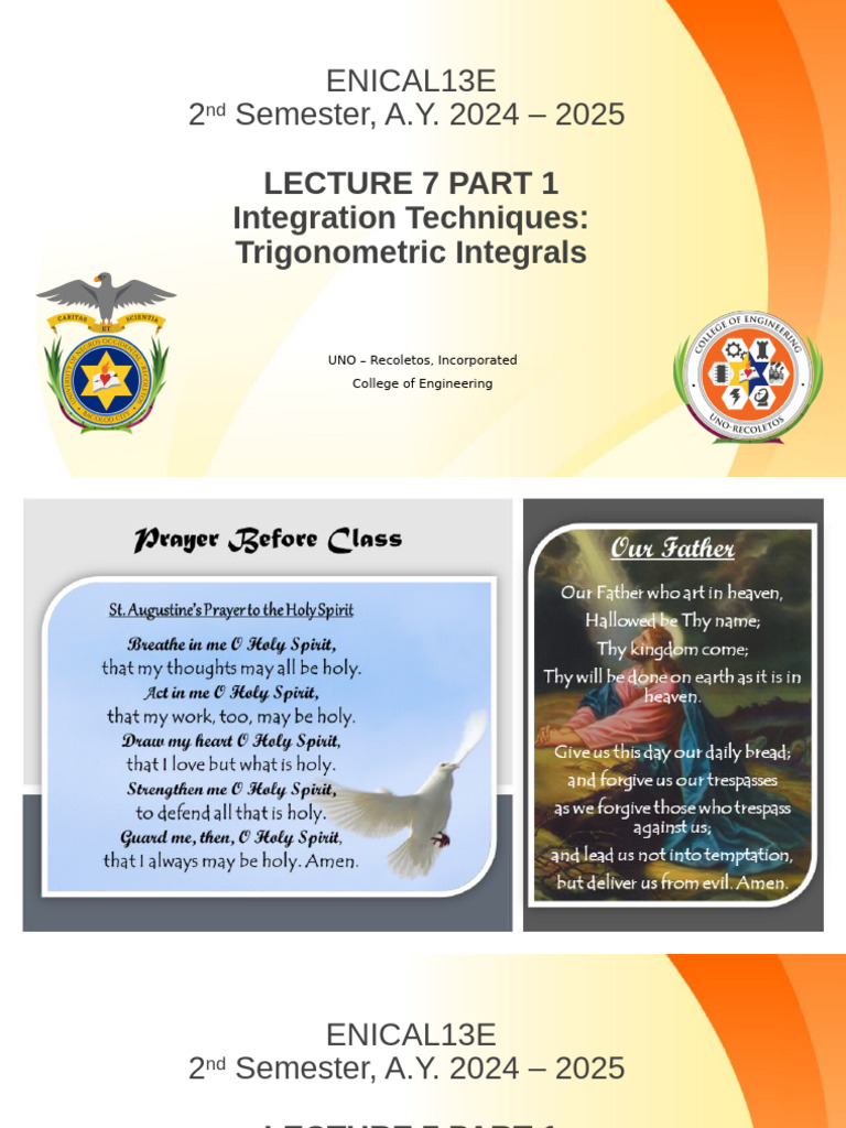 ENICAL13E Lecture 7 Trigonometric Integrals Part 1 | PDF | Trigonometric Functions | Complex ...