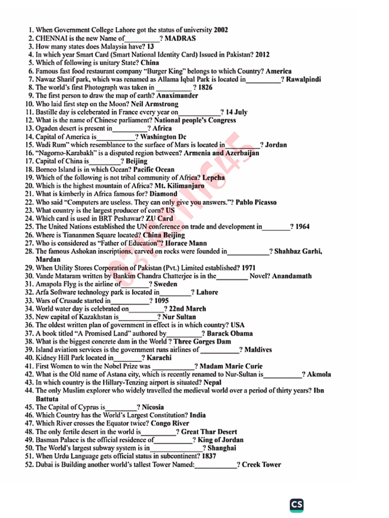 Important Notes For Asi Police, ASF, FiA, Etc | PDF