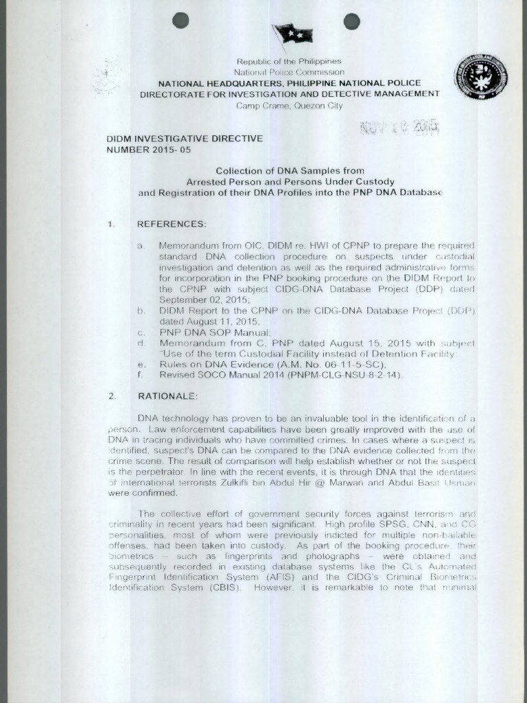 2015-05 Collection of DNA Samples From Arrested Person and Persons ...
