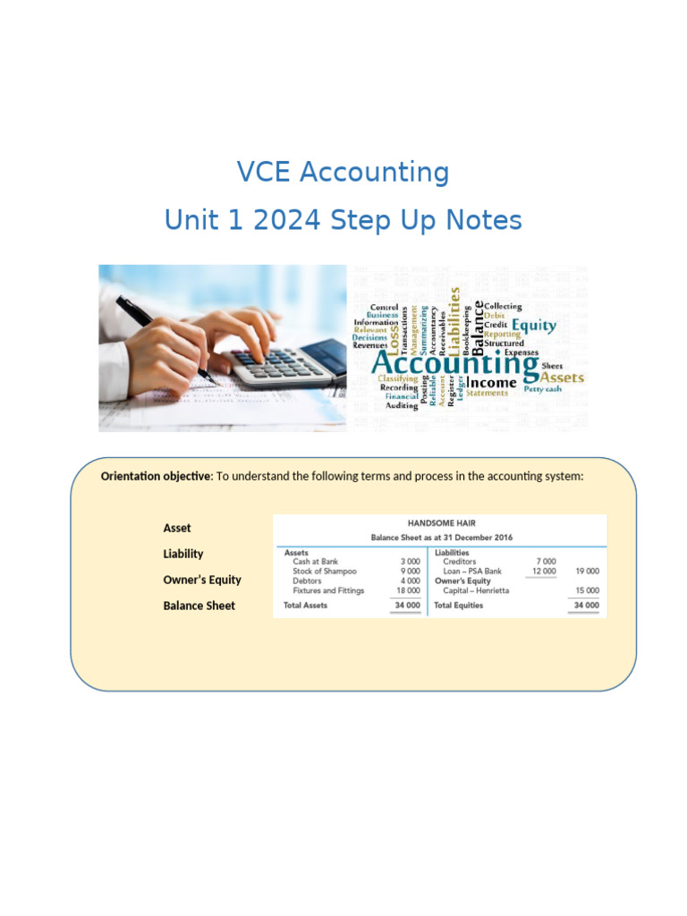 VCE Accounting Unit 1 Step Up Notes | PDF | Equity (Finance) | Balance ...