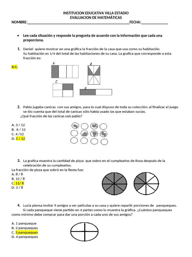 Examen 3er Perido Fracciones | PDF