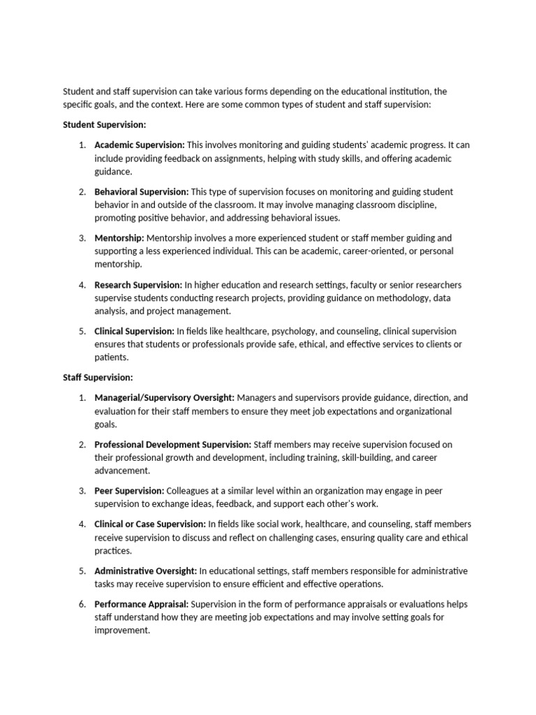 Types of Student and Staff Supervision | PDF | Performance Appraisal ...