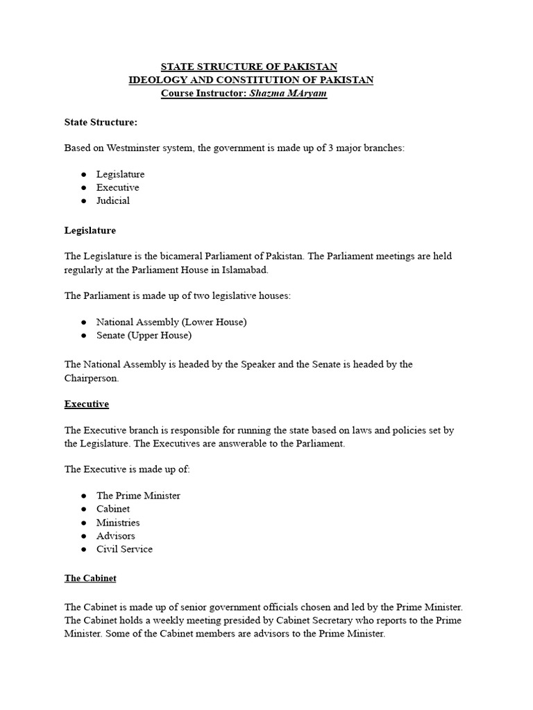Overview of Pakistan's State Structure | PDF | Federally Administered ...