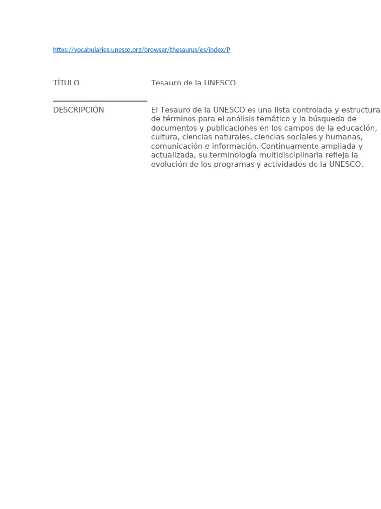 Tesauro UNESCO: Términos Multidisciplinarios | PDF