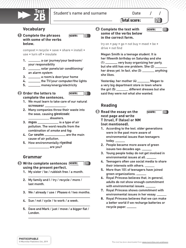 Phases 4 2nd Ed Test U2 B | PDF | Adolescence