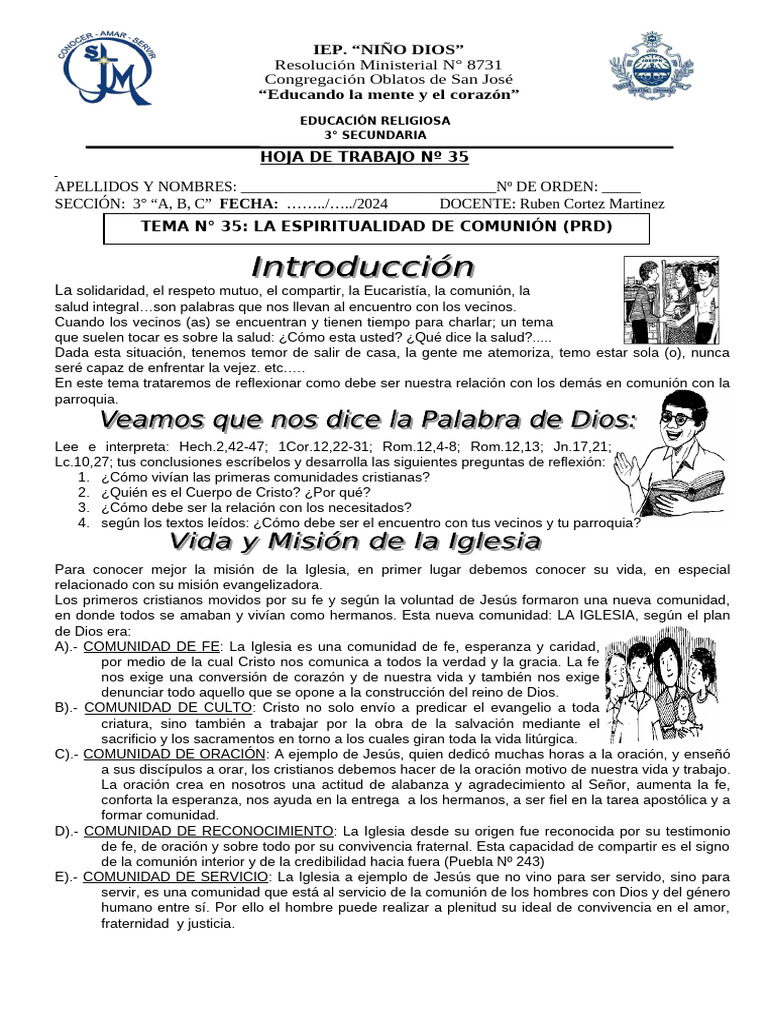 35 Espiritualidad de Comunion PRD | PDF | Oración | eucaristía