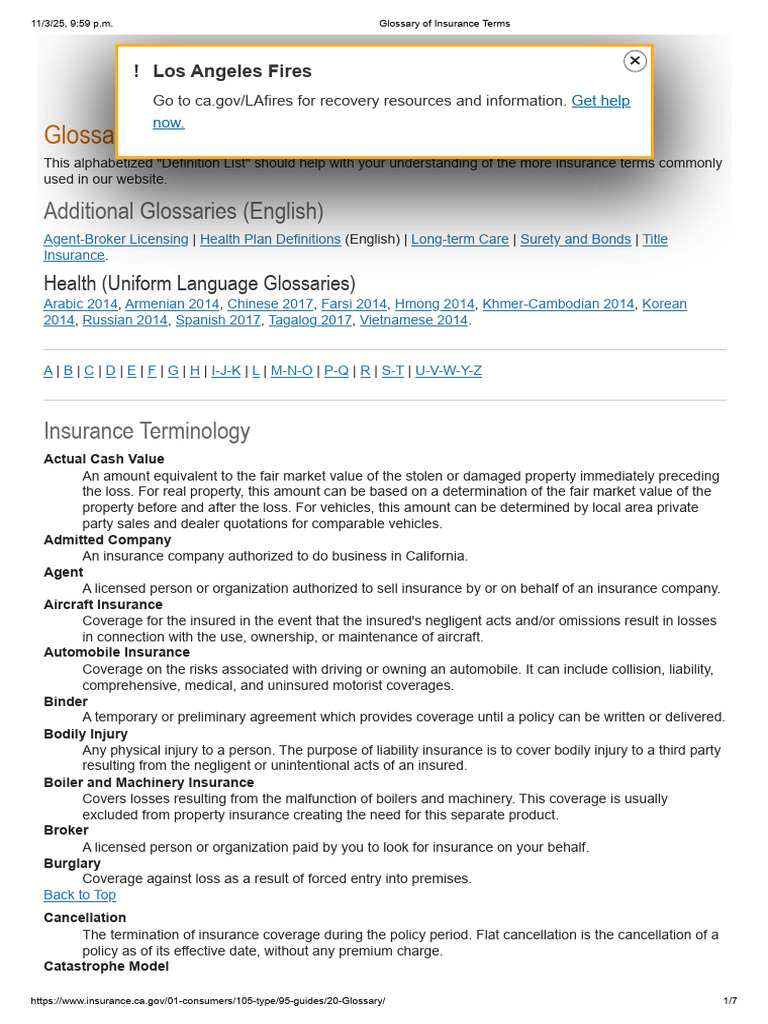 Glossary of Insurance Terms | PDF | Insurance | Title Insurance