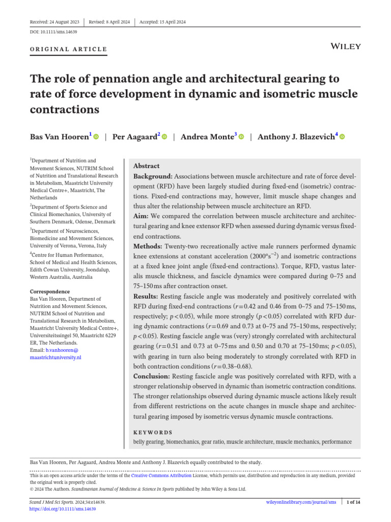 The Role of Pennation Angle and Architectural Gear | PDF | Muscle ...