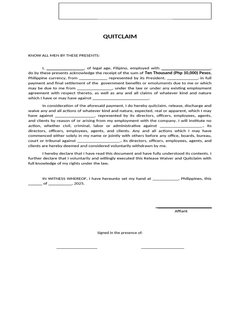Release Waiver and Quitclaim Sample Template | PDF | Civil Law (Common ...