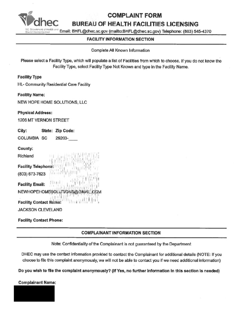 DHEC Facility Inspection Report | PDF | Justice | Crime & Violence