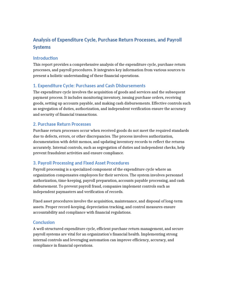 Expenditure Cycle and Purchase Return Report | PDF