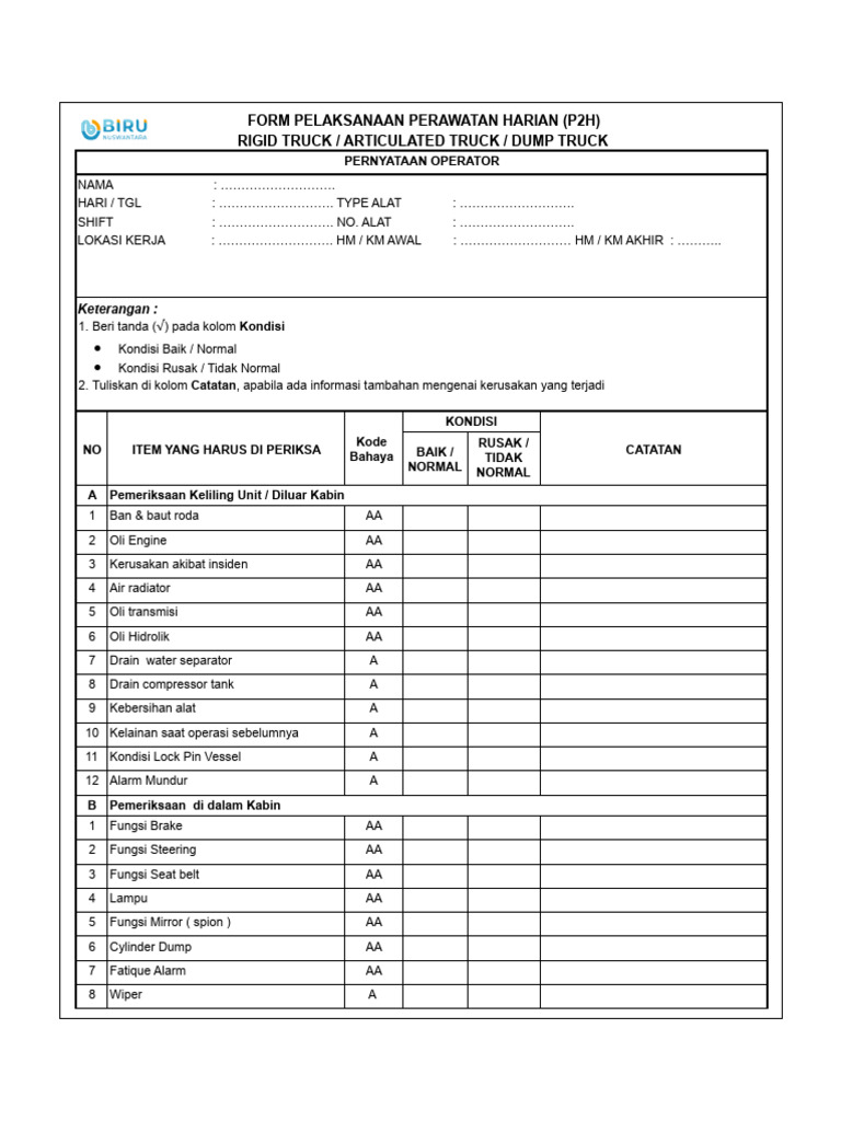 Form P2H Dumptruck Rev 1 | PDF