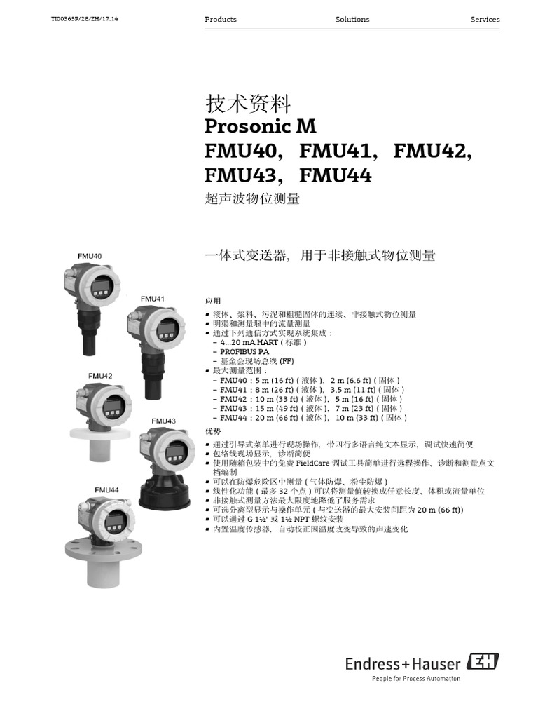 Prosonic M FMU40技术资料 | PDF