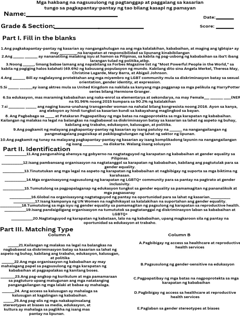 Mga Hakbang Na Nagsusulong NG Pagtanggap at Paggalang Sa Kasarian Tungo ...