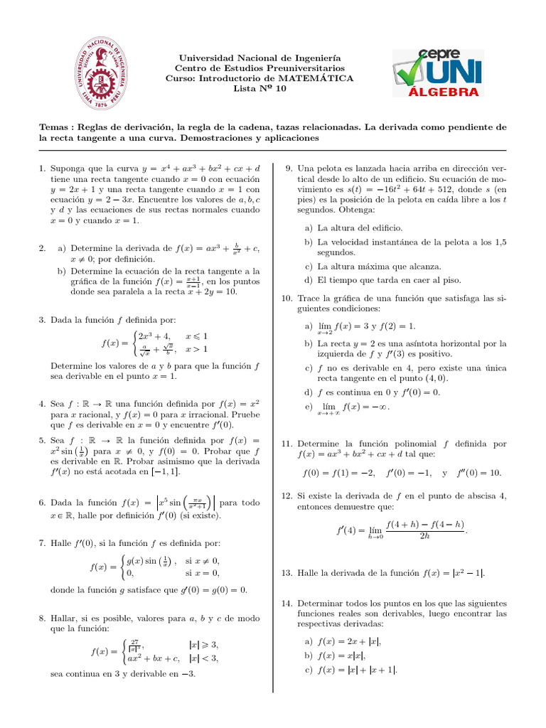 Sem05 Reglas de Derivación | PDF | Derivado | Línea (geometría)