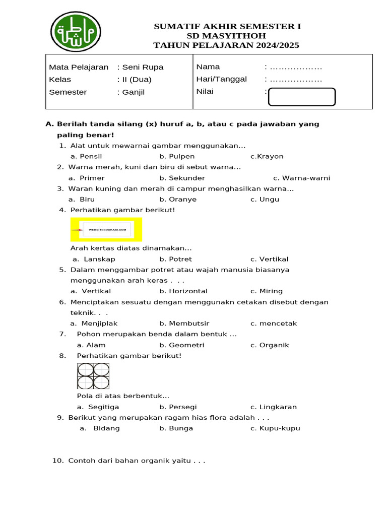 SOAL SAS 1 SENI RUPA | PDF
