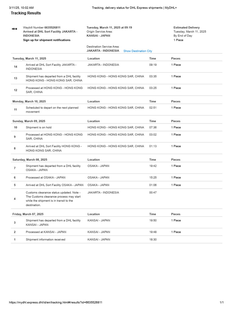 DHL Shipment Tracking Updates | PDF