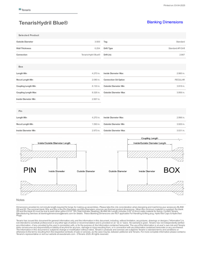 TenarisHydril Blue® Blanking Dimensions | PDF