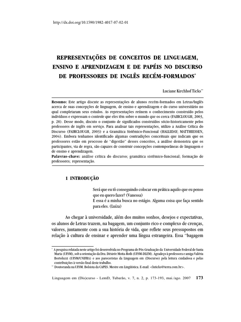 Representações De Conceitos De Linguagem Ensino E Aprendizagem E De