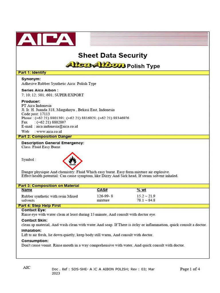 MSDS Aica Aibon | PDF