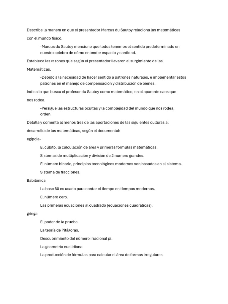 Preguntas "La Historia de Las Matemáticas " | PDF