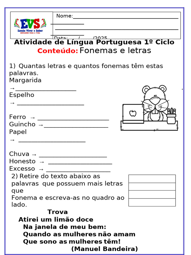 Atividade 5º Ano Semana 17 A 21 de Fev | PDF | Fonema | Notação