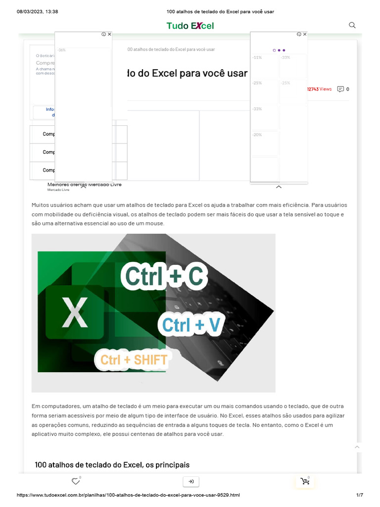 100 Atalhos de Teclado para Excel | PDF | Microsoft Excel | Botão Ctrl