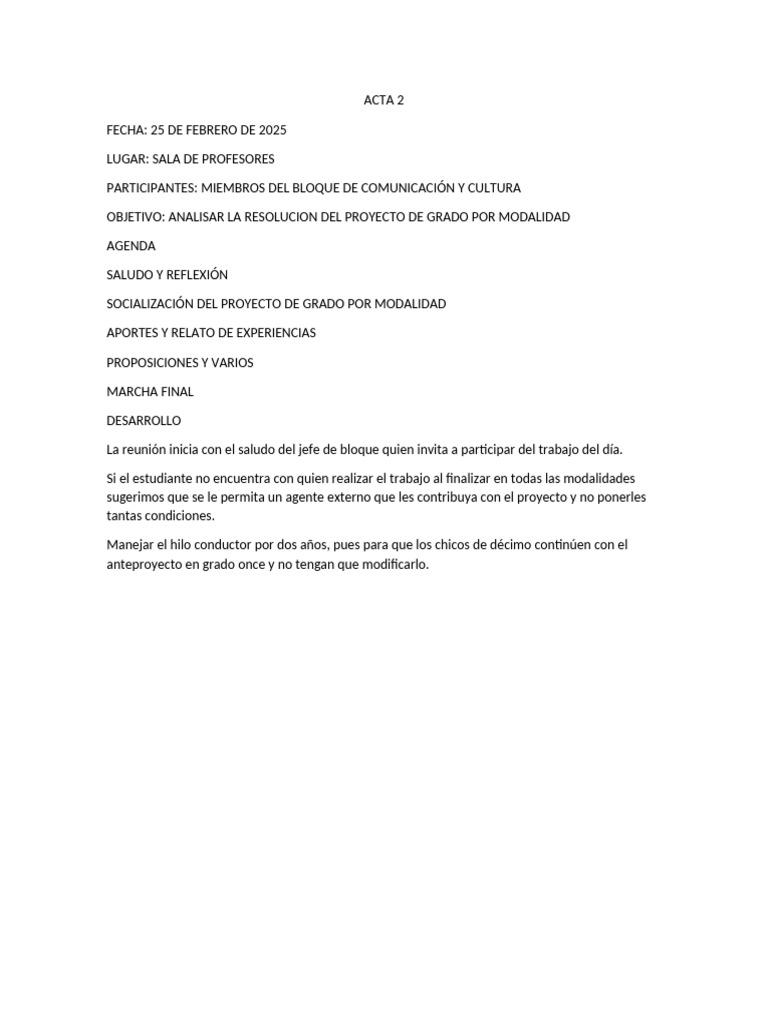 Acta 2 Reunión de Bloque | PDF