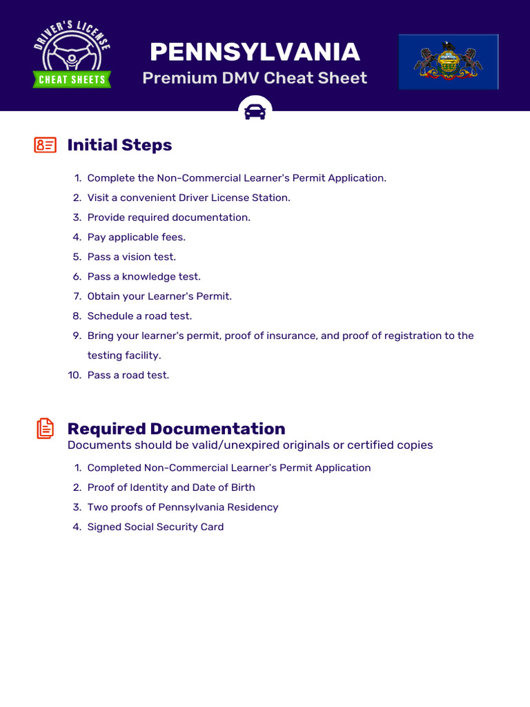 PA DMV Learner's Permit Cheat Sheet | PDF | Traffic | Traffic Light
