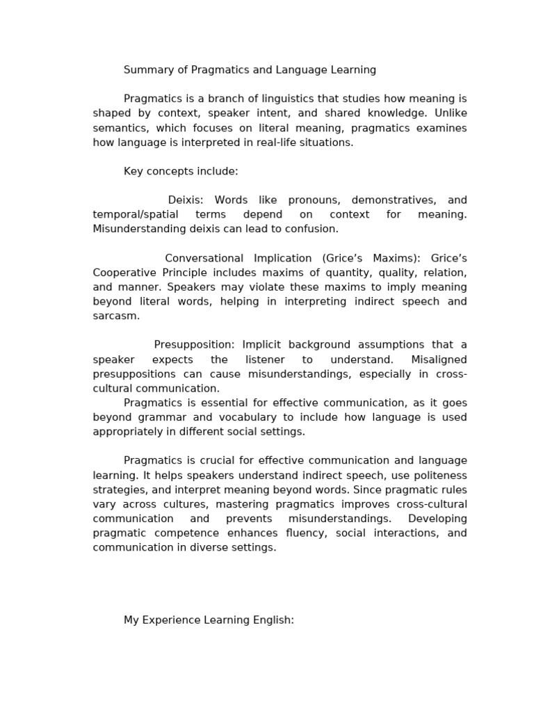 Learning English As A Second Language | PDF | Language Acquisition | Semantics