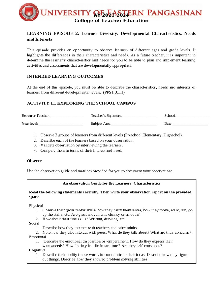 TOGUPEN JEREMY R. - FS 1 Learning Episode 2 | PDF | Learning | Teachers