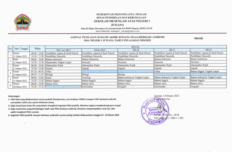 Jadwal PSAJ-1 | PDF