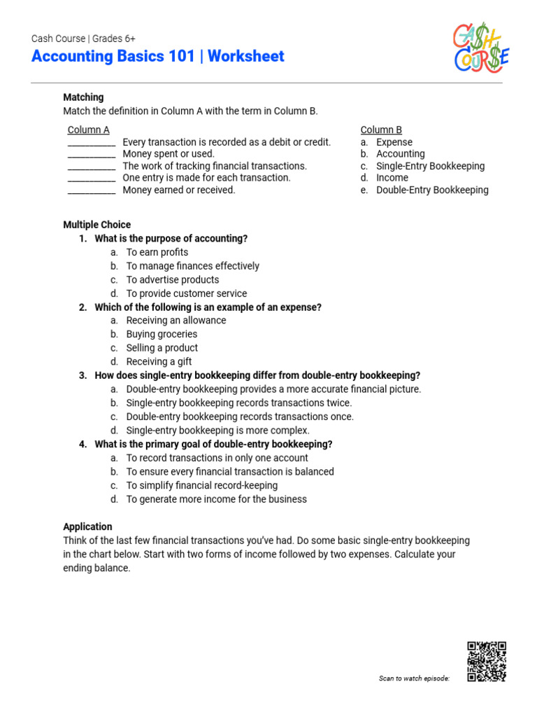 Accounting Basics 101 Worksheet | PDF | Bookkeeping | Debits And Credits