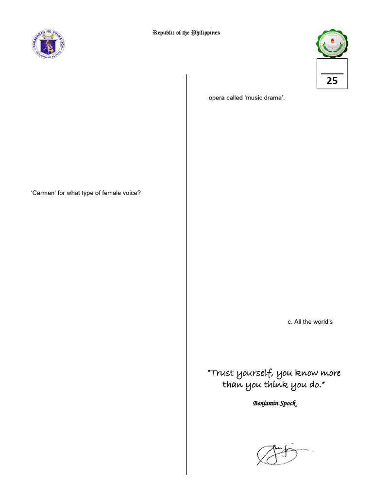 Music 9 Learning Task: Opera Concepts | PDF | Opera | Vocal Music
