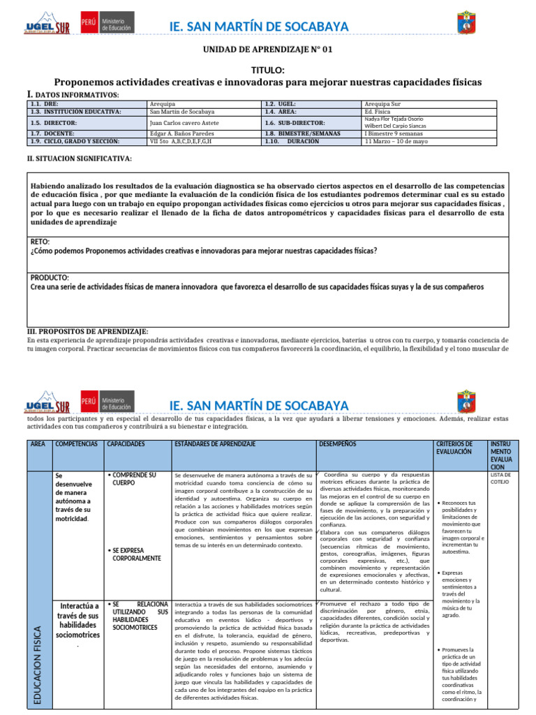 FORMATO UNIDAD 1 2024 5to | PDF | Evaluación | Aprendizaje