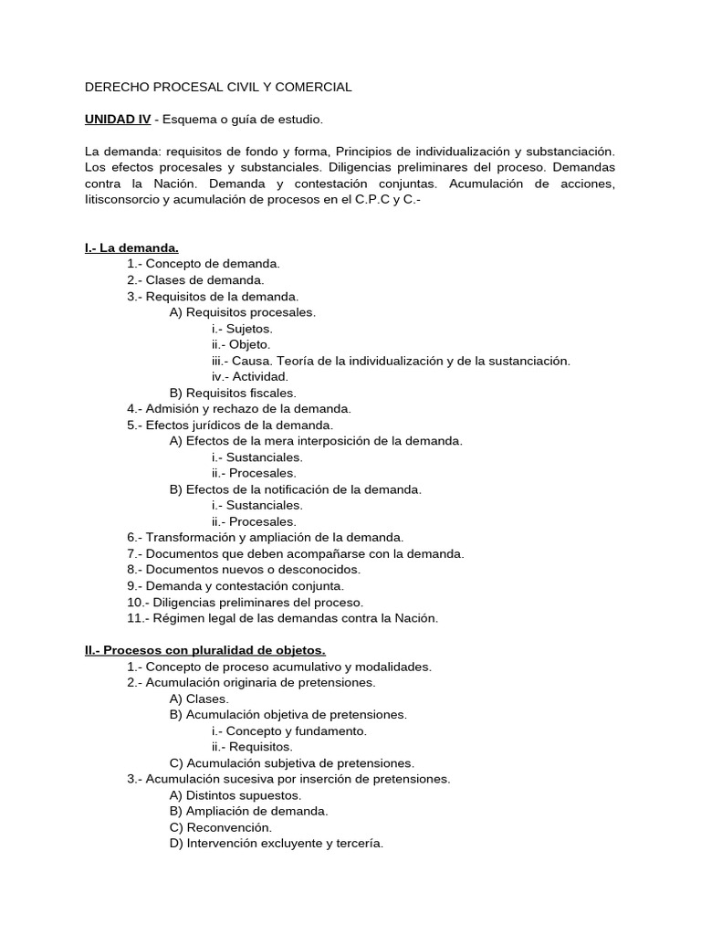 UNIDAD IV - Esquema o Guã A de Estudio. | PDF | Demanda judicial | Ley procesal