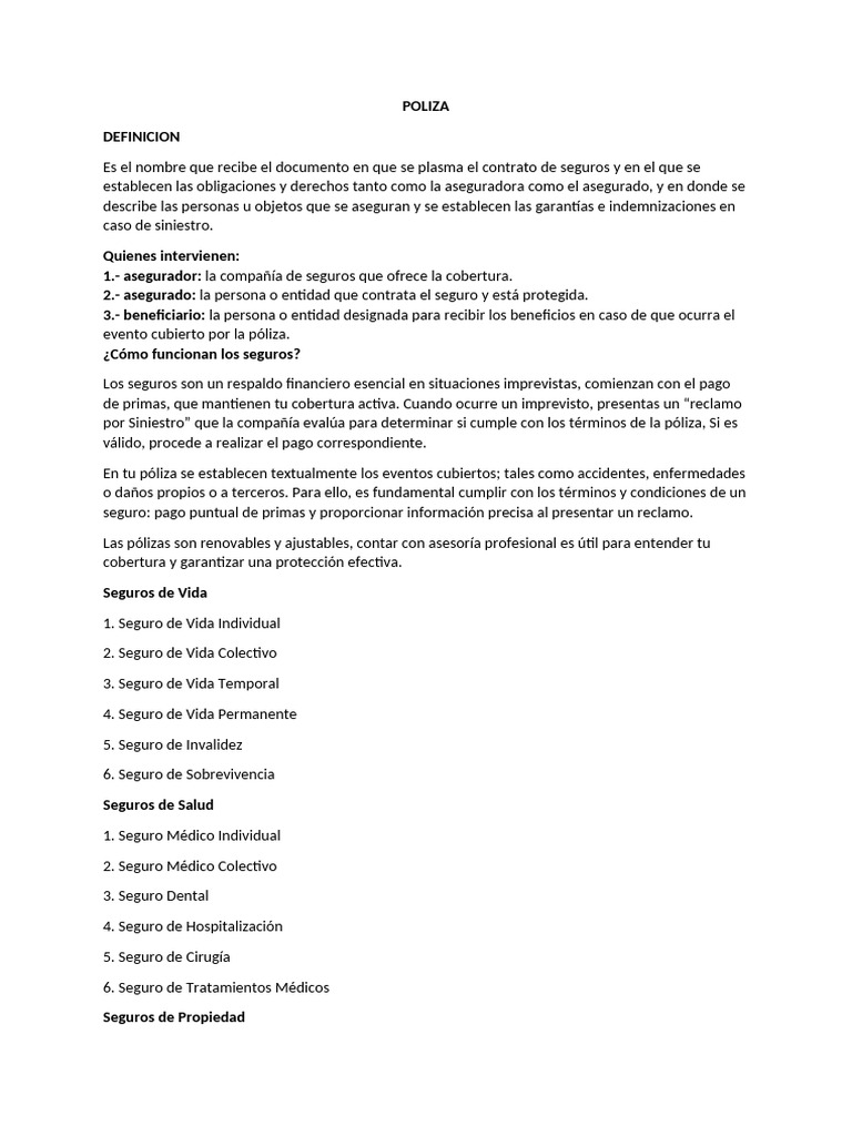 Guía Completa sobre Pólizas de Seguro | PDF | Póliza de seguros | Seguro