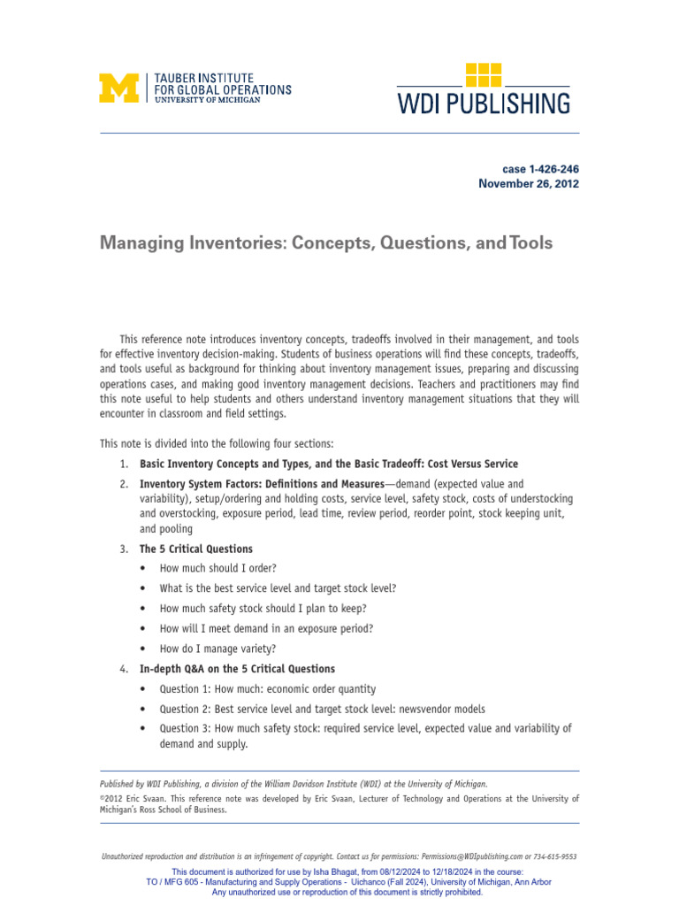 Managing Inventories Concepts Questions and Tools | PDF | Inventory ...