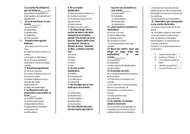 Oración Según La Actitud Del Hablante (1) | PDF | Oración (Lingüística ...