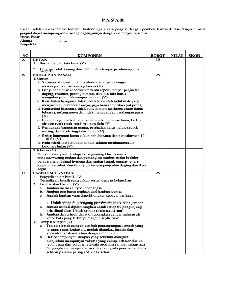 PDF Form Inspeksi Pasar | PDF