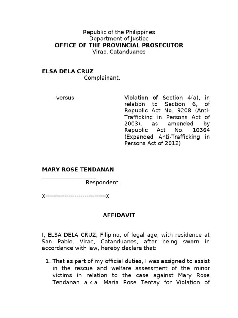 Human Trafficking Victim Affidavit | PDF | Affidavit | Human Trafficking