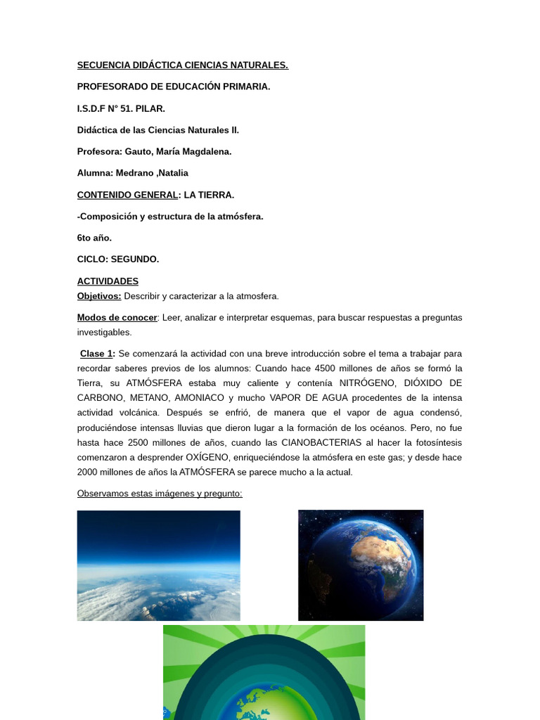 Secuencia Didáctica: La Atmósfera en 6to Año | PDF | Atmósfera ...