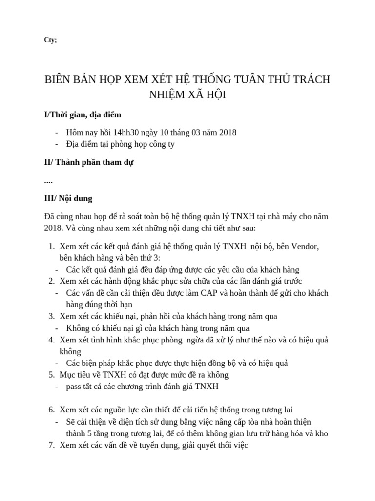 Bien Ban Hop Xem Xet He Thong TNXH 12.3. 2018 | PDF