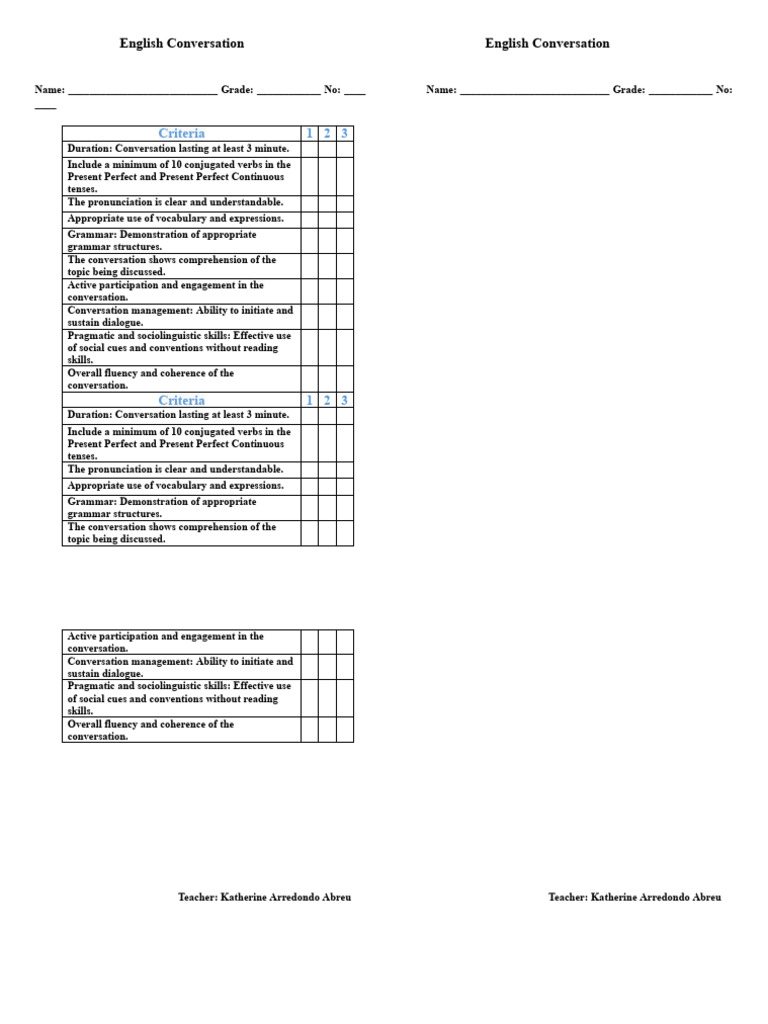 English Conversation Assessment Criteria | PDF