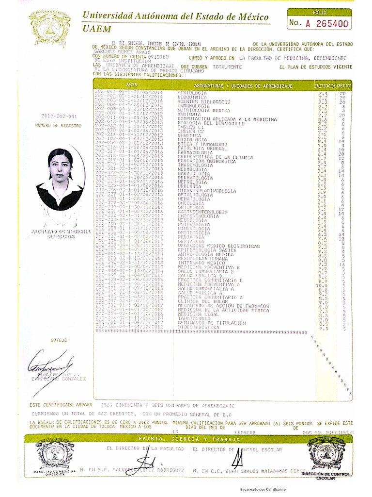 Certificado Total de Estudios Licenciatura SÃ - NCHEZ GÃ - MEZ ARAIS | PDF