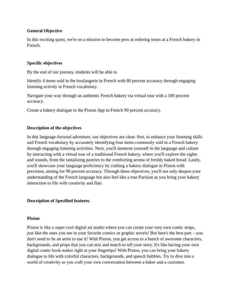 Tasks With Objectives and Descriptions | PDF | Bakery