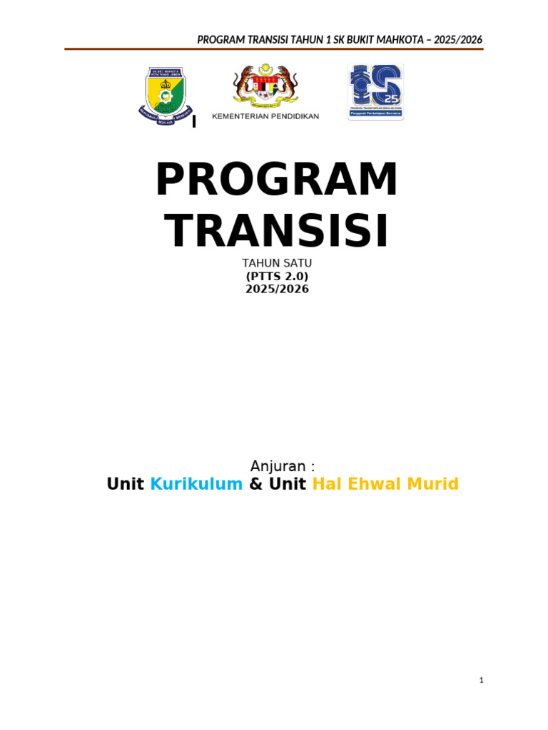 Program Transisi Tahun 1 SK Bukit Mahkota | PDF